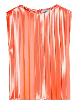 Partow Eleni Pleated Lamé Top - Bright Orange