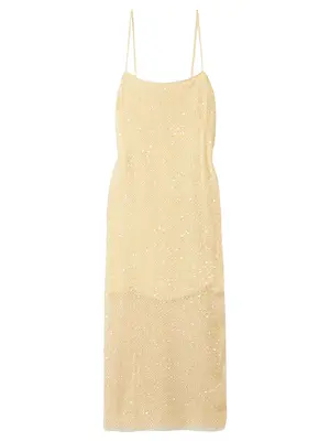 JASON WU Sequined Open-knit Midi Dress - Pastel Yellow