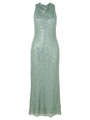 Rebecca Vallance Nixie Embellished Metallic Mesh Midi Dress - Blue