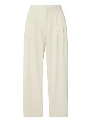 ST. AGNI Pleated Wool-blend Wide-leg Trousers - Ecru