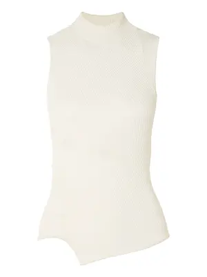 TOTEME Asymmetric Ribbed-knit Tank - Ecru