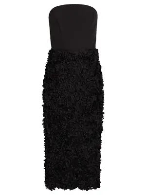 Marchesa Strapless Floral-appliquéd Crepe Midi Dress - Black