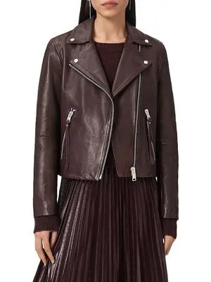 ALLSAINTS Dalby Leather Biker Jacket - Oxblood Red