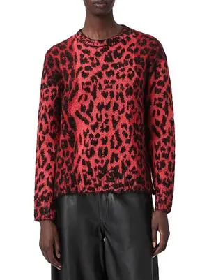 ALLSAINTS Lex Leopard Print Crewneck Sweater - Crimson Red