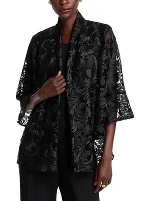 Caroline Rose Bella Lace Draped Cardigan - Black/black
