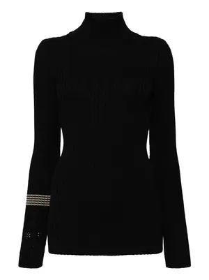 Y’s High-neck Ribbed-knit Top - Black