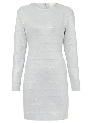 Herve Leger Metallic Long-sleeve Minidress - Silver