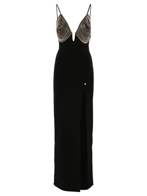 NISSA Fringe-detail Maxi Dress - Black
