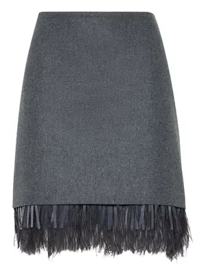 Brunello Cucinelli Mini Skirt With Feather Trim - Grey