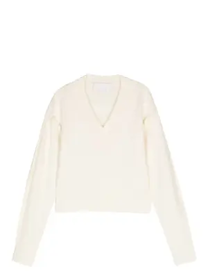 GENNY Tubular-stitching Wool Sweater - White