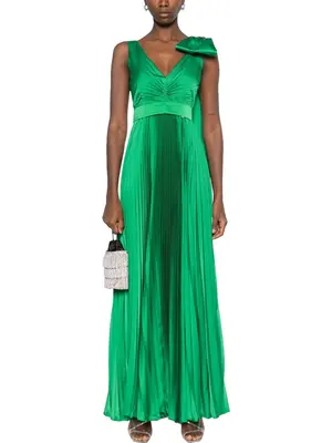NISSA Bow-detail Pleated Maxi Dress - Green
