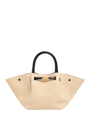 DEMELLIER Midi New York Raffia Tote Bag Natural,black