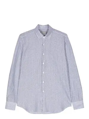 Canali Striped Cotton Linen Shirt - Blue