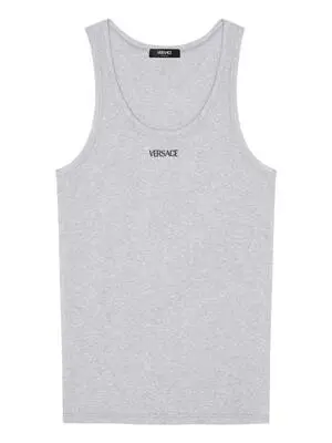 Versace Logo-embroidered Ribbed Tank Top - Grey