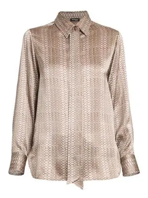 Kiton Printed Silk Tie Shirt Beige