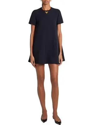 Valentino Garavani V Detail Crepe A-line Dress - Navy