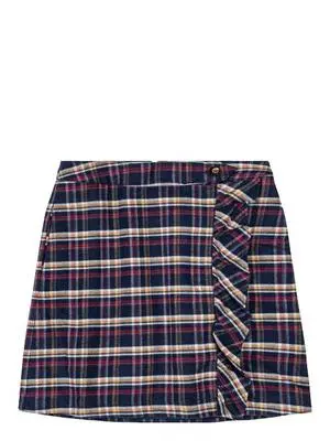 HOPE & HENRY Organic Flannel Ruffle Mini Skirt - Navy Autumn Plaid