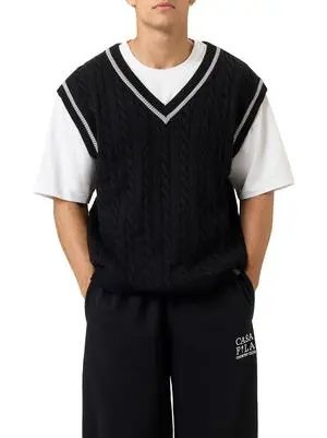 FILA Gender Inclusive Baseline Cable Stitch Sweater Vest - Black / Ultimate Gray