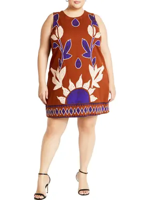 City Chic Nala Botanical Print Shift Dress - Naxos Placement