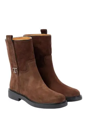 TOD'S Suede Ankle Boots With Buckled Strap - Brown
