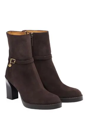 TOD'S Suede Ankle Boots With Buckled Strap - Brown