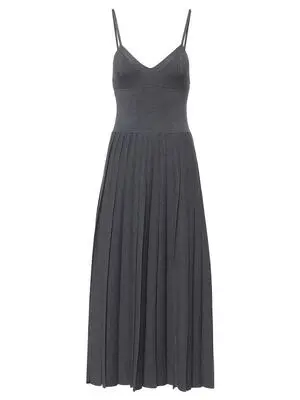 Khaite Elio Pleated Wool Midi Dress - Grey
