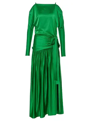 Rabanne Gathered Satin Gown - Green