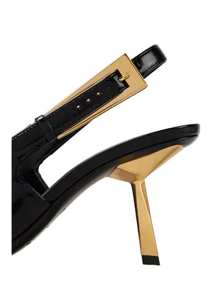 Saint Laurent Lee 75 Polished Leather Slingback Pumps - Black