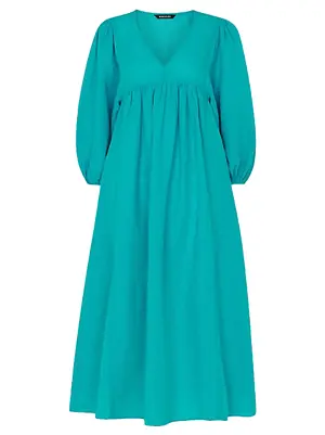 Whistles Linen And Cotton-blend Midi Dress - Turquoise