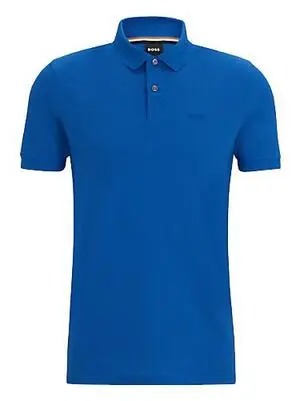 BOSS Logo-embroidered Short-sleeve Cotton Polo Shirt - Medium Blue