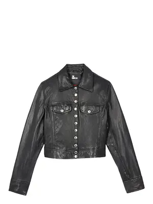 The Kooples Branded-hardware Cropped Leather Jacket - Black