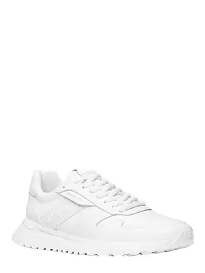 Michael Kors Dax Pebbled Leather And Logo Trainer - White