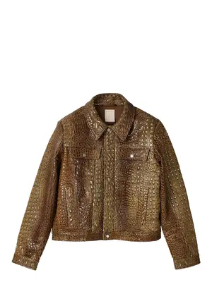 Camper Embossed Crocodile Effect Leather Jacket - Brown