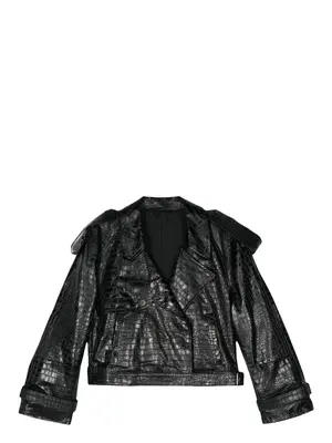SALVATORE SANTORO Crocodile-embossed Biker Jacket - Black