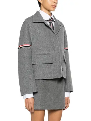 Thom Browne Grosgrain-stripe Brushed Jacket - Grey