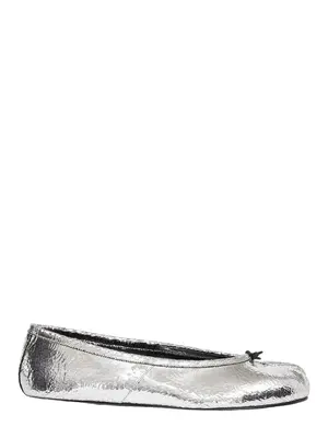 MAISON MARGIELA Maison Margiela Silver-Tone Calf Leather Tabi Ballet Flats Silver