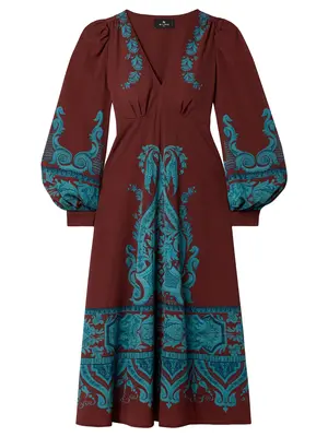 Etro Printed Crepe Midi Dress - Brown