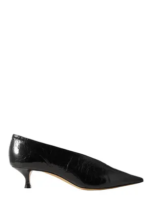 Le Monde Beryl Babouche Textured Patent-leather Pumps - Black