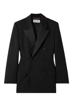 Saint Laurent Double-breasted Grain De Poudre Wool Blazer - Black