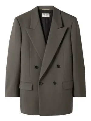 Saint Laurent Double-breasted Wool-gabardine Blazer - Gray