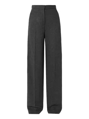 Max Mara Pleated Herringbone Wool-blend Wide-leg Trousers - Gray