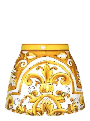 DOLCE & GABBANA Dolce & Gabbana Majolica Print High-Waisted Shorts
