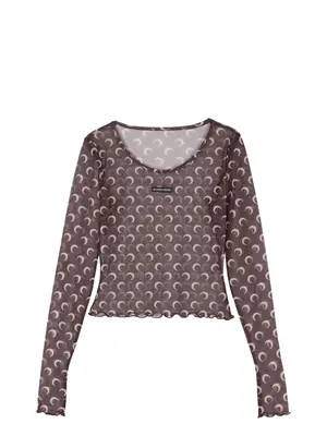 MARINE SERRE Moon-print Mesh Crop Top - Brown
