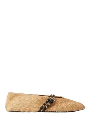 Alaïa Leather-trimmed Raffia Ballet Flats - Neutrals