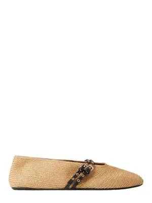 Alaïa Leather-trimmed Raffia Ballet Flats - Neutrals
