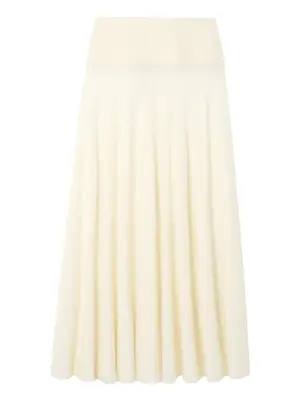 Alaïa Pleated Wool Maxi Skirt - White