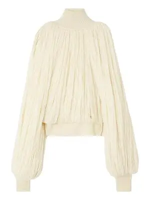 Alaïa Fringed Wool-blend Turtleneck Top - White