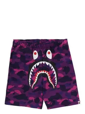 A BATHING APE Camo Shark Sweat Shorts - Purple