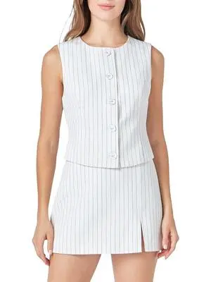 Endless Rose Pinstripe Button Front Vest - White/black