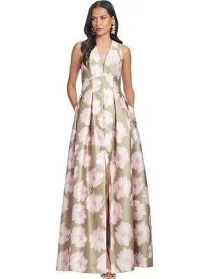 Sachin & Babi Printed Brooke Gown - Green Ikat Floral